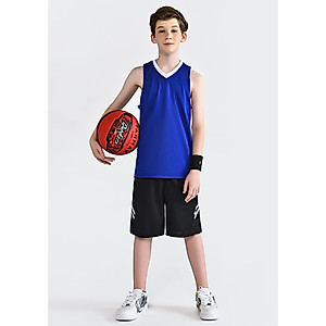 Youth Boys Reversible Mesh Performance Athletic Basketball Jerseys Blank Team Uniforms for Sports Scrimmage (1 Piece) (Blue/Wht, Youth Medium)