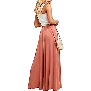 aromm Women's high Waisted Pants Wide Leg Long Palazzo Trousers Orange,XL