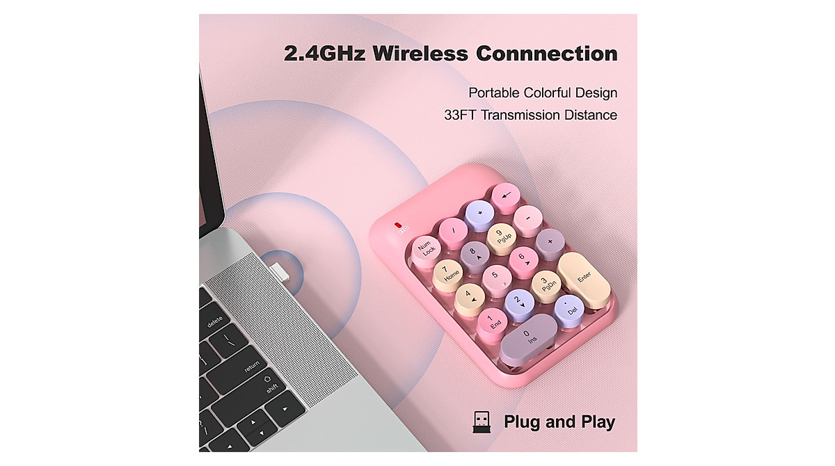 Wireless Numeric Keypad Pink - Portable 18-Key Numpad for Laptop & PC