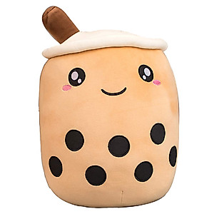hitoshe Boba Plushie, 27.5 in Boba Plush Pillow Toy Gifts for Kids, Valentine, Christmas (Brown Round Eye)