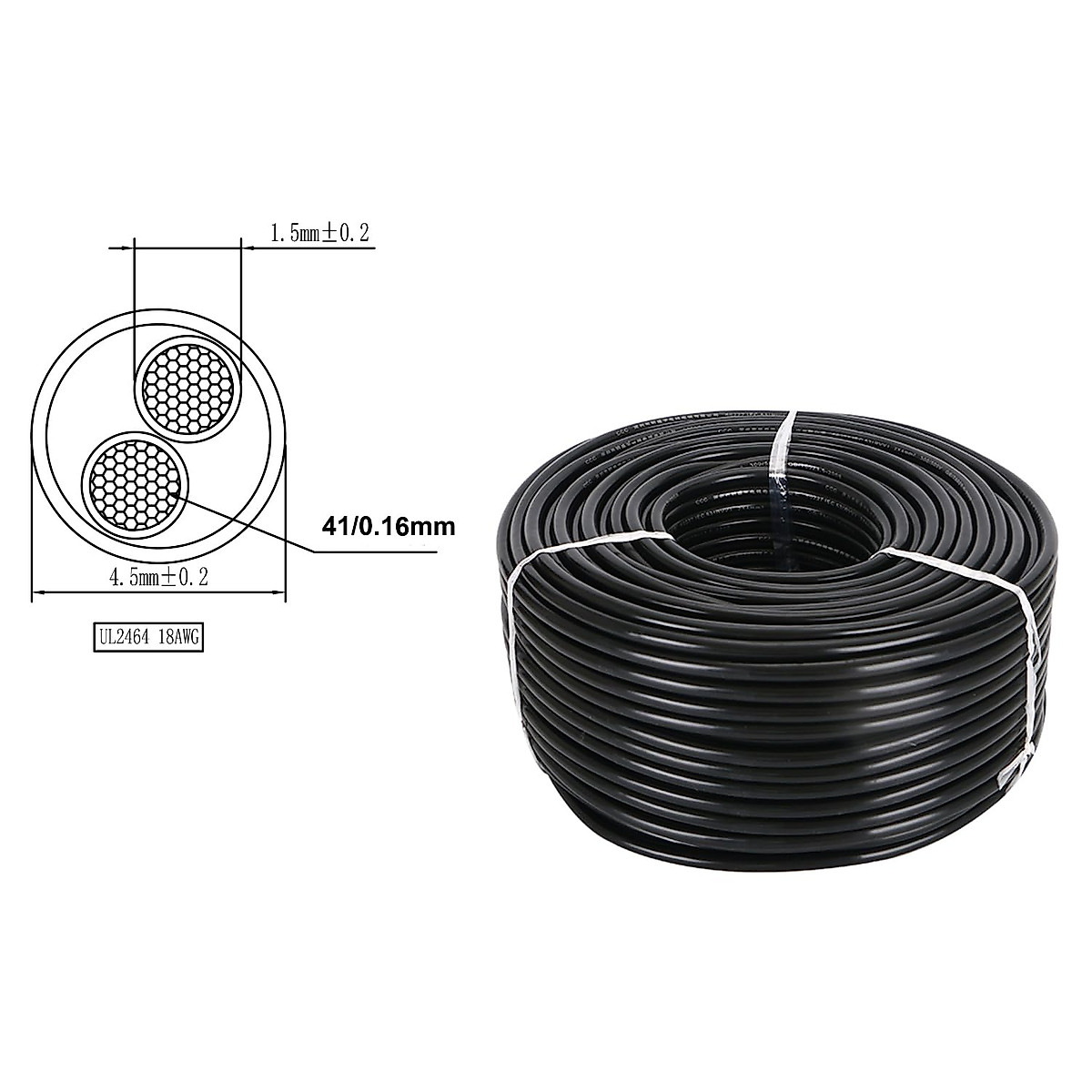 NorthPada 180 Feet 18/2 Core 18 AWG 2 Conductor Copper Electronic Electrical Landscape Wire Stranded PVC Waterproof Insulated Cable 5V 9V 12V 24V 120V 240V Two Cord for LED Lamp Automotive Outdoor