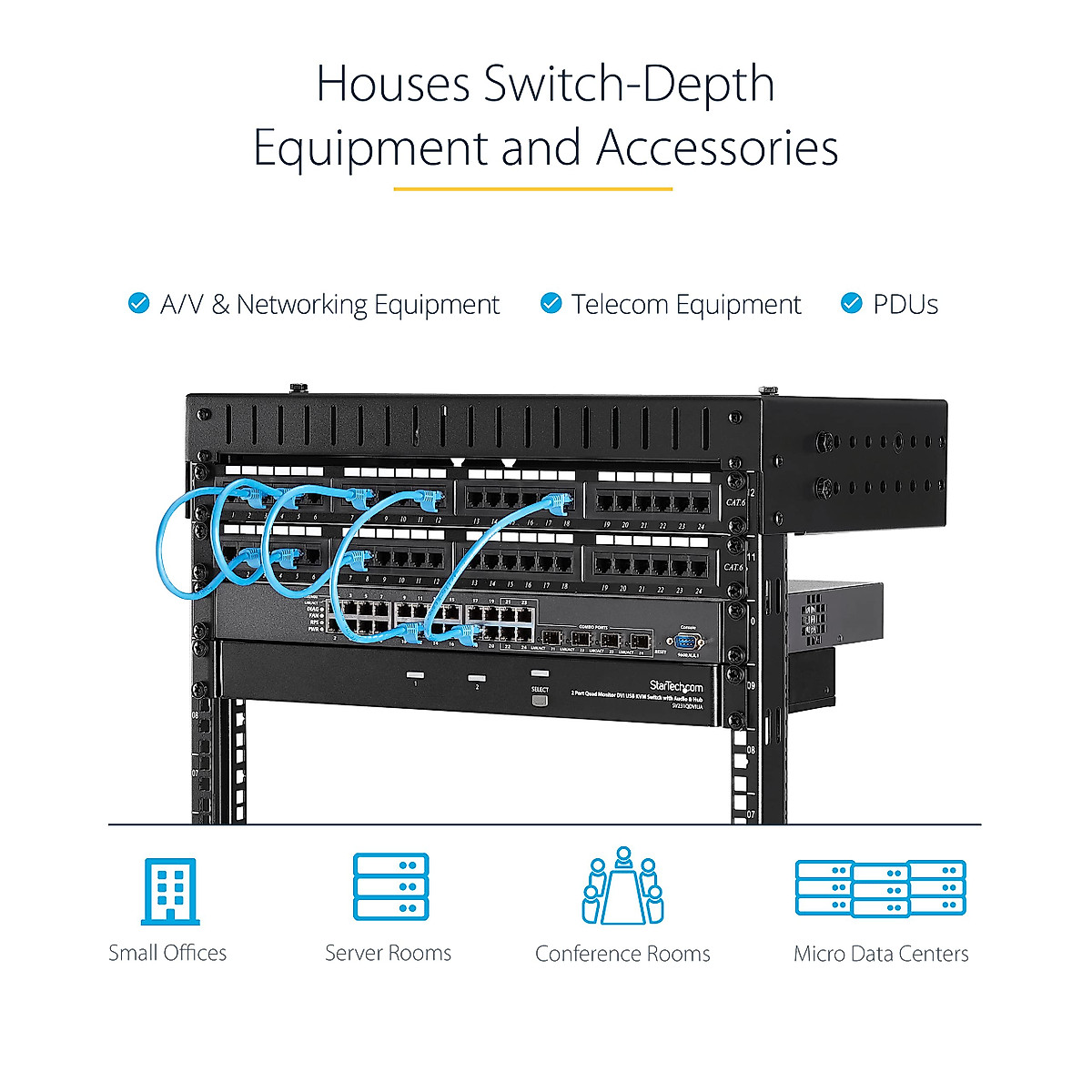 StarTech.com 2-Post 15U Heavy-Duty Wall Mount Network Rack, 19" Open Frame Server Rack with Adjustable Depth, Wall Mount Data Rack for IT / AV / Patch Panel / Computer Equipment (RK15WALLOA)