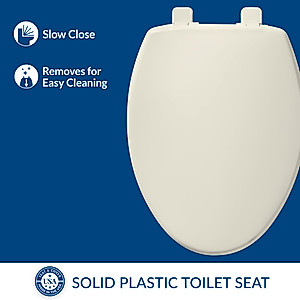 BEMIS 7300SLEC 346 Toilet Seat will Slow Close and Removes Easy for Cleaning, ELONGATED, Biscuit/Linen