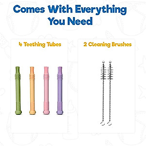 BABYSKIT Flexible Hollow Teething Tubes for Infants - Easy to Hold and Clean Teething Straws for Babies, Safe Hallowed Teething Tube for Babies Quality Teething Tubes for Babies 6-12 Months (4 Tubes)