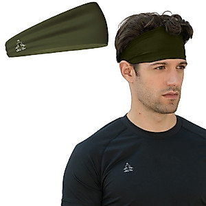 Temple Tape, Headbands for Men and Women - Mens Sweatband & Sports Headband Moisture Wicking Workout Sweatbands for Running, Cross Training, Yoga and Bike Helmet Friendly - OD Green