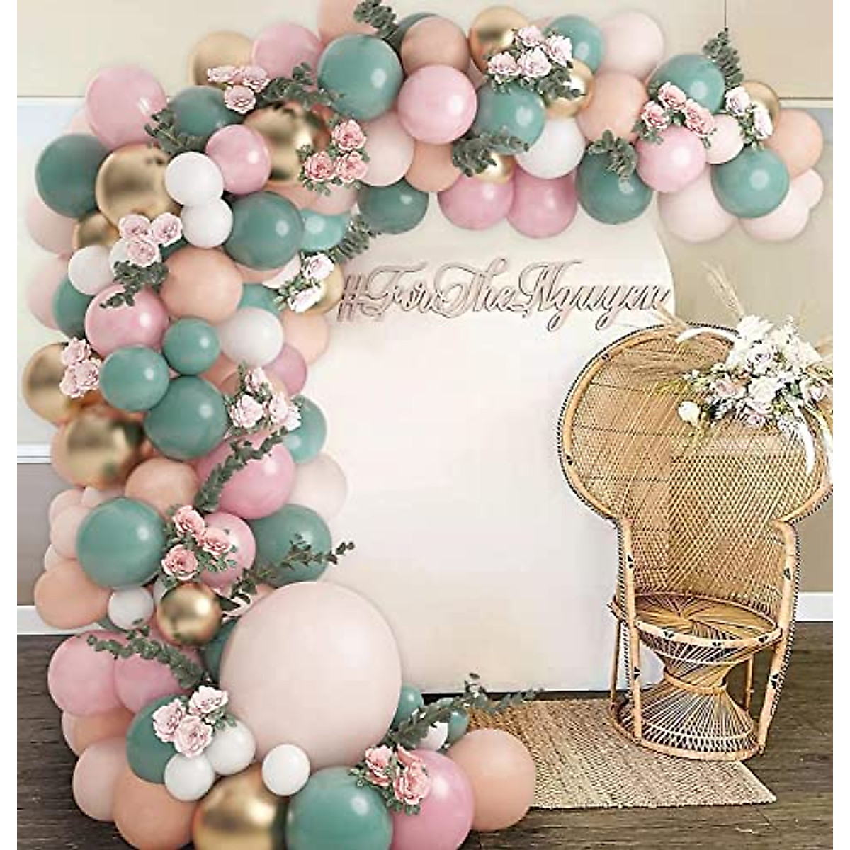 124PCS Sage Olive Green Blush Pink Peach Balloons Balloon Garland Arch Kit, Artificial Vines Eucalyptus Garland, We Can Bearly Wait Boho Gender Reveal Baby Shower Birthday Party Decorations for Girls