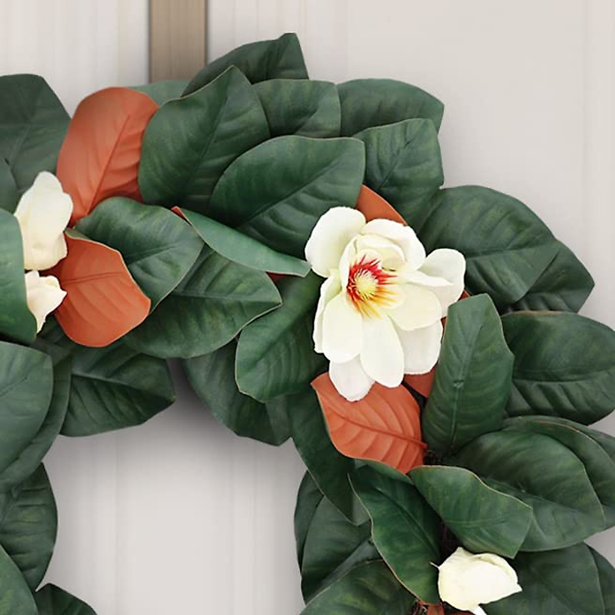 Haute Decor Southern Magnolia Leaves and Blooms on Natural Grapevine Wreath - Large 24 inch Magnolia Wreath for Front Door - Front Door Wreath for Spring, Summer, Fall