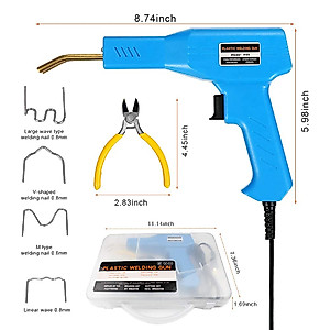 HPEVA 50W Plastic Welder,Hot Stapler Plastic Welding Machine,Handy Hot Staple Gun Car Bumper Repair Kit,Bodywork Fender Fairing Welding Systems Include 4 Types Hot Wave Flat Staples(Blue)