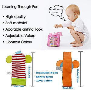 Baby Wrist Rattle Foot Finder Socks Set for Babies 0-3-6-12 Months, Infant Toys for Newborn Boys and Girls 0-6-9-12 Months, Sensory Learning Toy for Shower Gifts