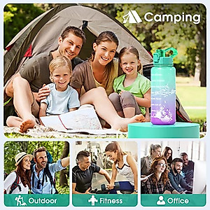 Y&3 64oz Half Gallon Water Bottle with Straw & Time Marker, Leakproof, BPA Free Tritan Water Jug, Motivational Water Bottle with Handle, For Outdoor, Fitness, Gym (Green/Purple Gradient, 64oz)