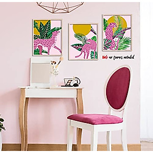 YIMEHDAN Moroccan Leopard Wall Art Print -- Jungle Animal with Tropical Leaves Canvas Print -- Abstract Pink Cheetah and Plant Artwork for Bathroom Home Decor ( Set of 6 ) -- Unframed -- 8X10 inch