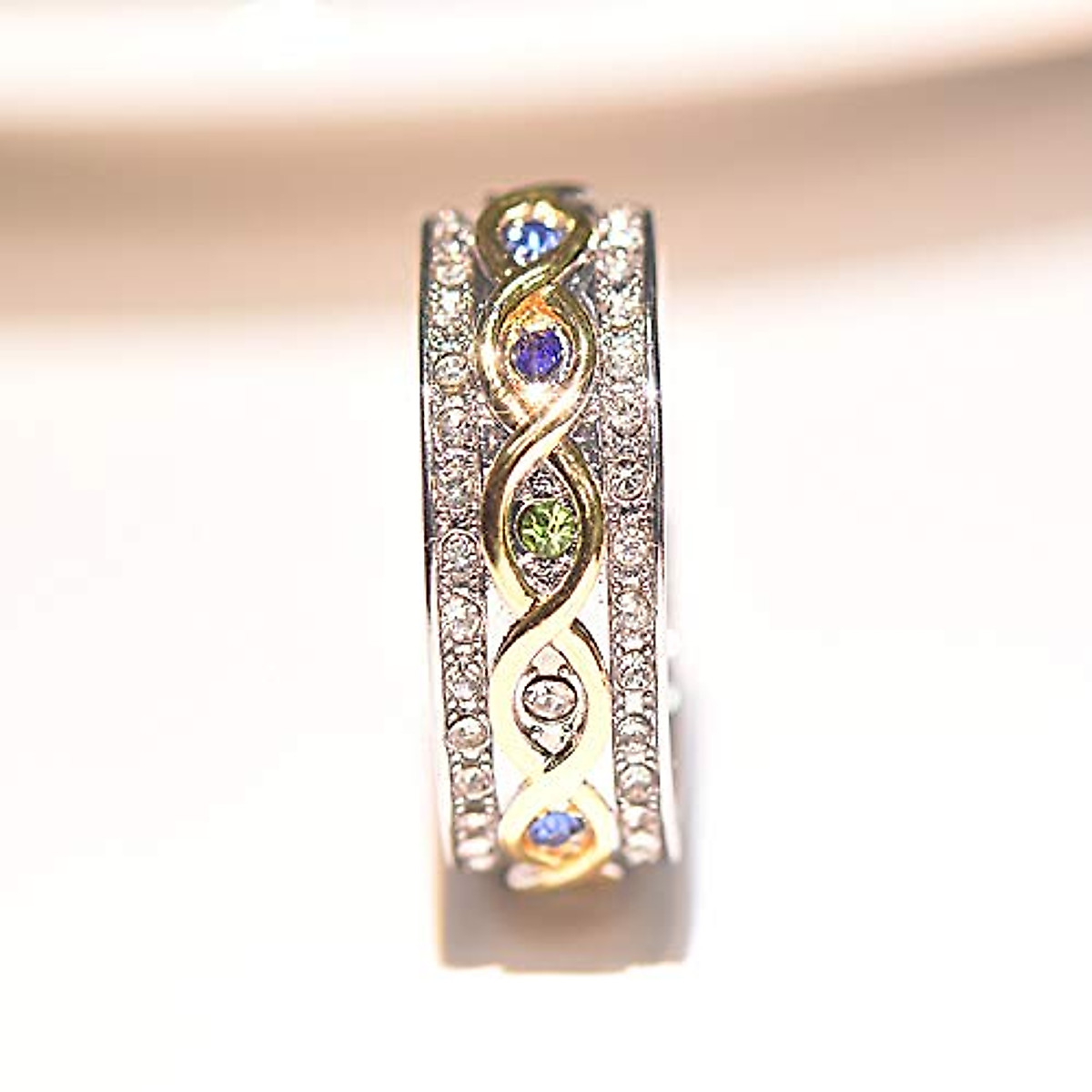 Fashion 18k Gold Ruby Sapphire Ring 925 Sterling Silver Shiny Full Diamond Ring Cubic Zirconia Promise Rings CZ Diamond Multi Row Ring Eternity Engagement Wedding Band Ring for women (US Code 8)