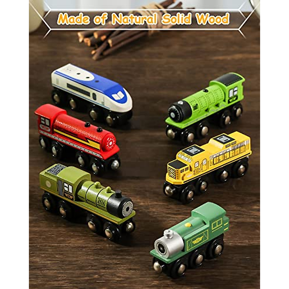 SainSmart Jr. Wooden Train Set Accessories, Magnetic Toy Car Set (10 PCS), Compatible with All Major Brands, Gift for Toddlers, Boys, and Girls Aged 3+