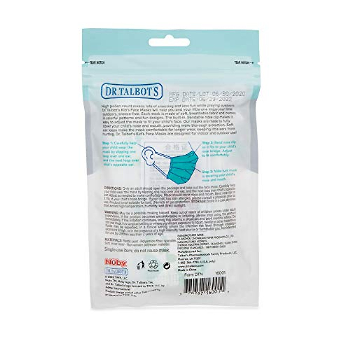 Dr. Talbot's Disposable Kid's Face Mask for Personal Health, Girl 2-5 Years, Prints May Vary, 10 Count