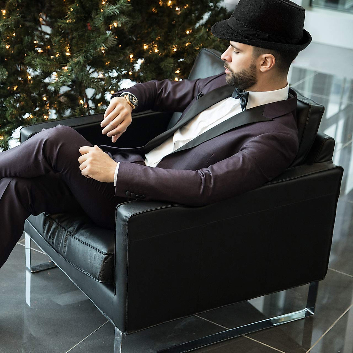 Unisex Classic Manhattan Fedora Hat with Black Band Fashion Casual Jazz Wool Cap (Black)