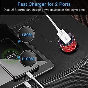 OTOSTAR Dual USB Car Charger, 4.8A Output, Bling Crystal Diamond Car Decorations Accessories Fast Charging Adapter for iPhones Android iOS, Samsung Galaxy, LG, Nexus, HTC (Red)