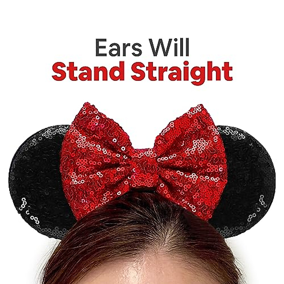 SAMARKAND Shiny Sequin Minnie Bow Headbands - Elastic, Adjustable, and Headache-Free - Glitter Mouse Ears for Girls and Women (Classic)