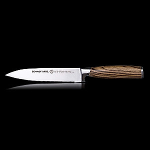 Schmidt Brothers - Zebra Wood 6" Serrated Utility Knife, High-Carbon German Stainless Steel Mulitpurpose Kitchen Cutlery