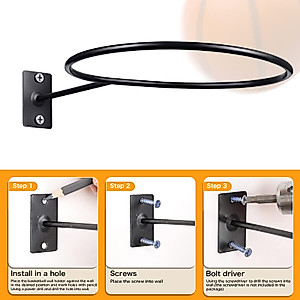 Threan 6 Pieces Mounted Ball Wall Storage Display Ball Storage Universal Ball Rack Metal Ball Holder Black Ball Rack Holder for Basketball Football Volleyball Soccer Storage Display