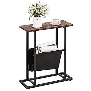 FONTOI End Side Table with Pocket Storage Sofa Couch Snack Bedside Furniture for Living Room Bedroom and Small Spaces, Rustic Brown
