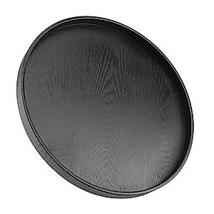 Japanish Style Round Tray with Handle, Wooden Snack/Fruit/Food/Dinner/Drinks Serving Tray Plate. 37.5cm (Black)