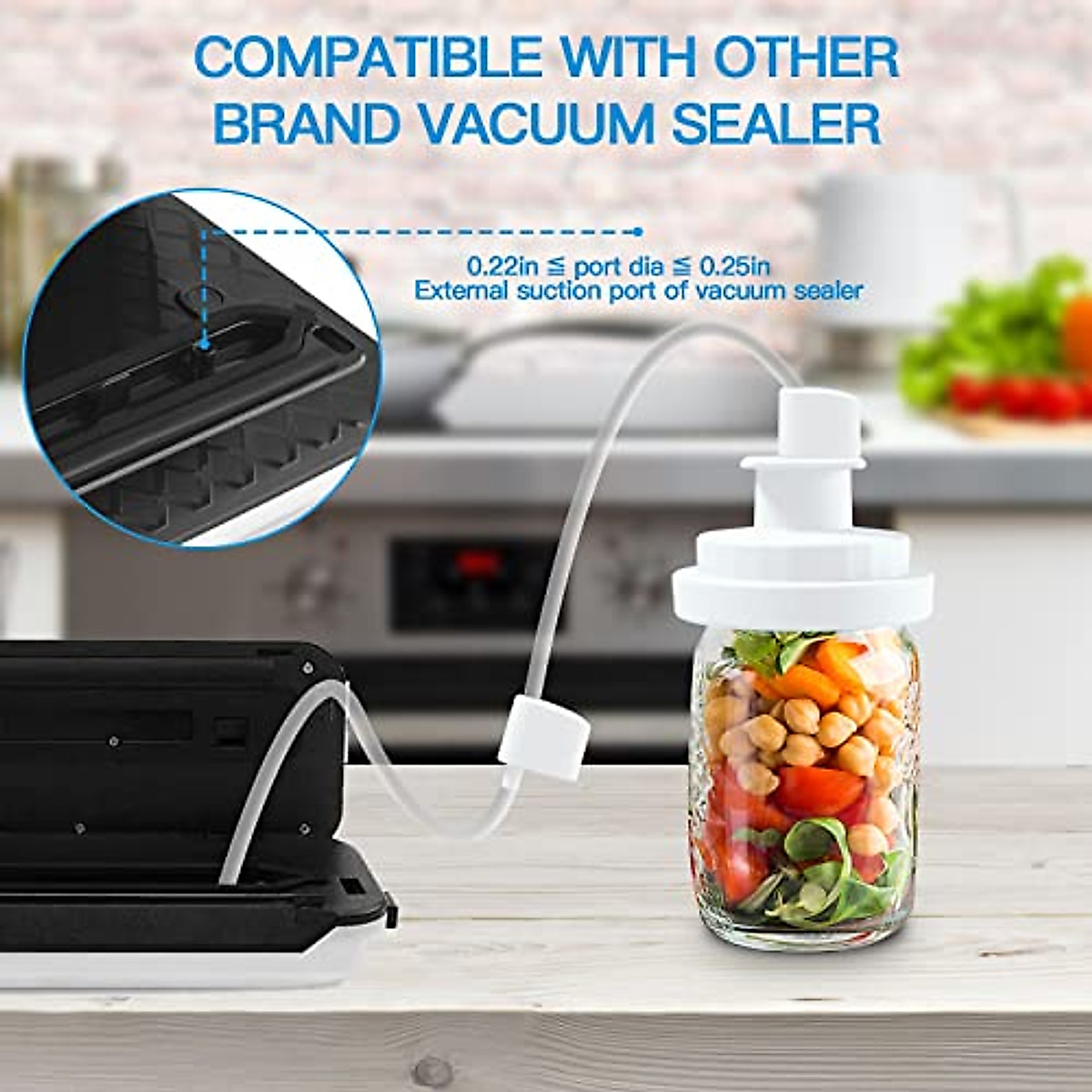 Jar Sealer for Foodsaver Vacuum Sealer, Food Saver Jar Sealer for Wide & Regular-Mouth Mason Jar, Mason Jar Vacuum Sealer for Foodsaver Jar Sealer Attachment, Jar Lids, Canning Bands, Accessory Hose