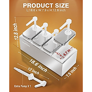 WantJoin Sauce Dispenser with 4 of 2.75 Quart/2.6 L Jars Stainless Steel Condiment Pump Station Commercial Ketchup Dispenser Pump Sauce Containers for Restaurant Salad Dressing Syrup Jam Salsa Sauce