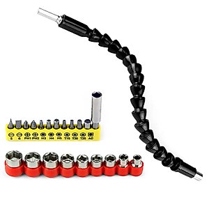 23pcs Flexible Drill Extension - 1/4" Magnetic Hex Soft Flexible Shaft Extension Bits - 9 Universal Nut Driver Drill Bit Set And 12 Screwdriver Bit Sets Included - Flex Bit Extension For Furniture