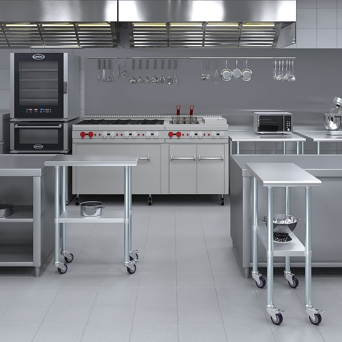 AmGood 30" x 15" Stainless Steel Work Table with Casters | Heavy Duty Metal Utility Table On Wheels | Kitchen Island Cart