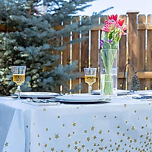 Plastic Gold Star Tablecloth I 4 Pack - Party Table Cloths Disposable Tablecloths for Parties, Birthdays, Weddings I Twinkle Little Stars Tables Cover I Rectangle 54" x 108" Size Covers 6 ft to 8 ft