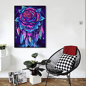 Flowers Cross Stitch Kits,stamped Cross Stitch Kits DIY Dream Catcher Needlepoint Kits for Adults Beginners Counted Embroidery Kits Cross Stitch Supplies Purple Blessing Patterns Crafts Decor