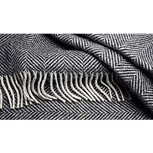 Prince of Scots Highland Tweeds Herringbone 100% Pure New Wool Throw ~ Charcoal ~