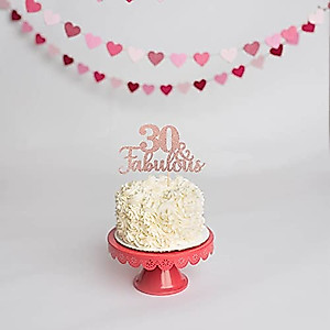 1 PCS 30 & Fabulous Cake Topper Glitter Thirty and Fabulous Cake Toppers Happy 30th Birthday Cake Pick for 30th Wedding Anniversary Birthday Party Cake Decorations Supplies Rose Gold