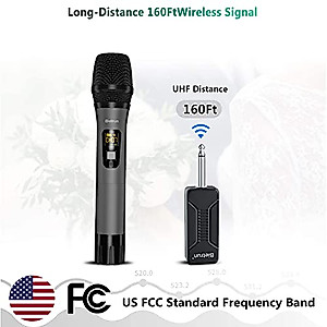 Bietrun Wireless Microphone Only for Mic Input, UHF Metal Dynamic Handheld Multipurpose Mic with Rechargeable Receiver (Work 4hs), 160ft Range, for Karaoke Machine, Amplifier Speaker, Mixer, Church
