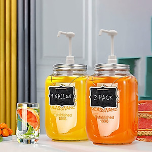 Suli Drink Dispenser for Parties, 1 Gallon 2 Pack Beverage Dispenser, Glass Juice Dispenser Countertop for Outdoor BBQ, Sun Tea, Lemonade, Mason Jar Dispenser with Pump