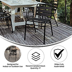 Flash Furniture Lila Commercial Black Indoor-Outdoor Restaurant Stack Chair with Triple Slat Back