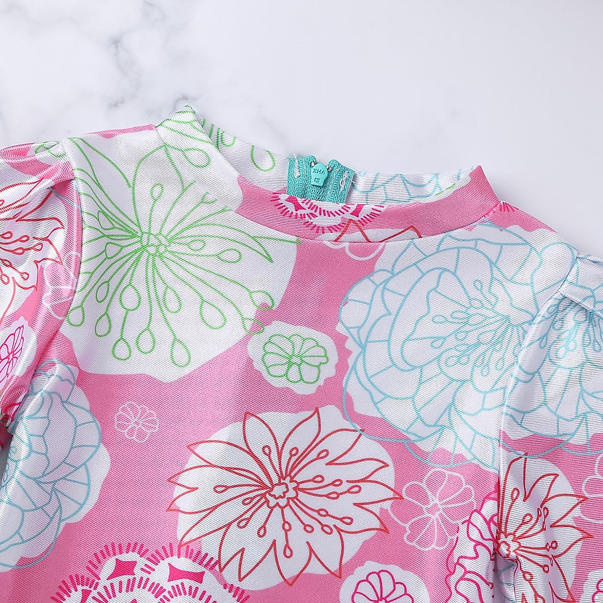 ACSUSS Infant Baby Girl Swimsuit Long Sleeve Floral Rash Guard UPF 50+ Sun Protection Swimwear Pink 0-3 Months