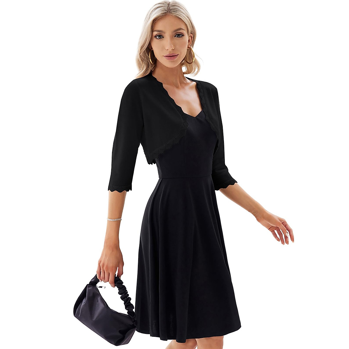 Women Open Front Cardigan Irregular Hemline Bolero Shrug Sweater Black XL