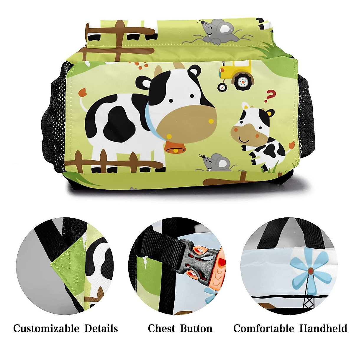 Custom Kid Backpack, Farmfield Cute Animals Cow Personalized Name School Bookbag, Customization Casual Bookbags for Student Girls Boys