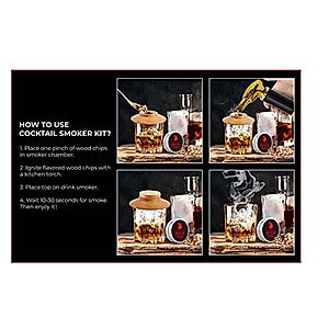 Premium Cocktail Smoker Kit with Torch and Wood Chips, 4 Flavors - Old Fashioned Smoker Kit, Bourbon & Whiskey Drink Smoker Infuser Kit - Whiskey Gifts for Men, Dad, Husband (No Butane)
