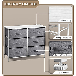 Sorbus Dresser with 6 Drawers - Chest Organizer Unit with Steel Frame Wood Top & Handle Easy Pull Fabric Bins for Clothes - Storage Furniture for Bedroom, Hallway, Living Room, Nursery & Closet