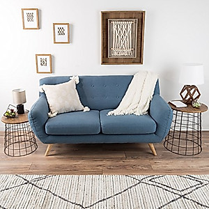 Lavish Home End Storage – Nesting Wire Basket Base and Wood Tops – Industrial Farmhouse Style Side Table, Set of 2 - Round Black, Brown