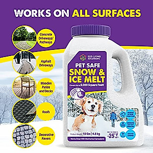 Pet Safe Snow & Ice Melt | Eco Living Solutions | Calcium Chloride | Works Under -25 °F | Safe for Concrete Driveway and Roof | Better Than Rock Salt | Safe for Kids and Pets (10, Pounds)