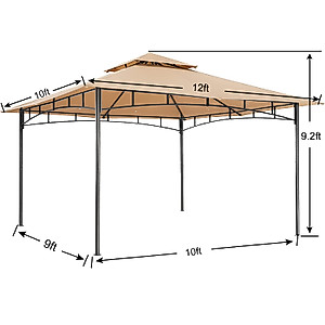 ABCCANOPY Gazebos for Patios 10x12 - Outdoor Steel Frame Gazebo for Lawn Backyard Garden Deck (Beige)
