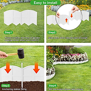30Pack Garden Edging Border Landscape Edging Lawn Garden Fence Edgings Decorative Landscape Border with 30 Pcs Stakes for Lawn Garden Flower Bed Yard (White)