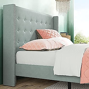 ZINUS Kendra Upholstered Platform Bed Frame with Wingback Headboard / Mattress Foundation / Wood Slat Support / No Box Spring Needed / Easy Assembly, Full