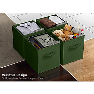 Sorbus Foldable Storage Cubes - 6 Fabric Baskets for Organizing Pantry, Shelf, Toy Box, Cubby, Closet Organizer - 11 Inch Collapsible Closet Organizers and Storage Bins (Dark Green 6 Pack)