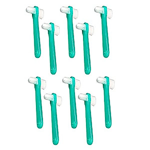 Vakly Denture Brush [Pack of 10] Individually Bagged Denture Brushes with Hard Firm Flat Bristled Heads for Cleaning Dentures, Retainers, False Teeth, Clear Braces, and Mouth Guards