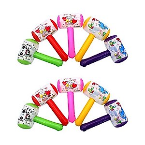 NUOBESTY 10pcs Squeaky Hammer Inflatable Cartoon Hammer with Sound Bell Clown Handle Hammer Funny Toys for Toddler Kids (Random Color)