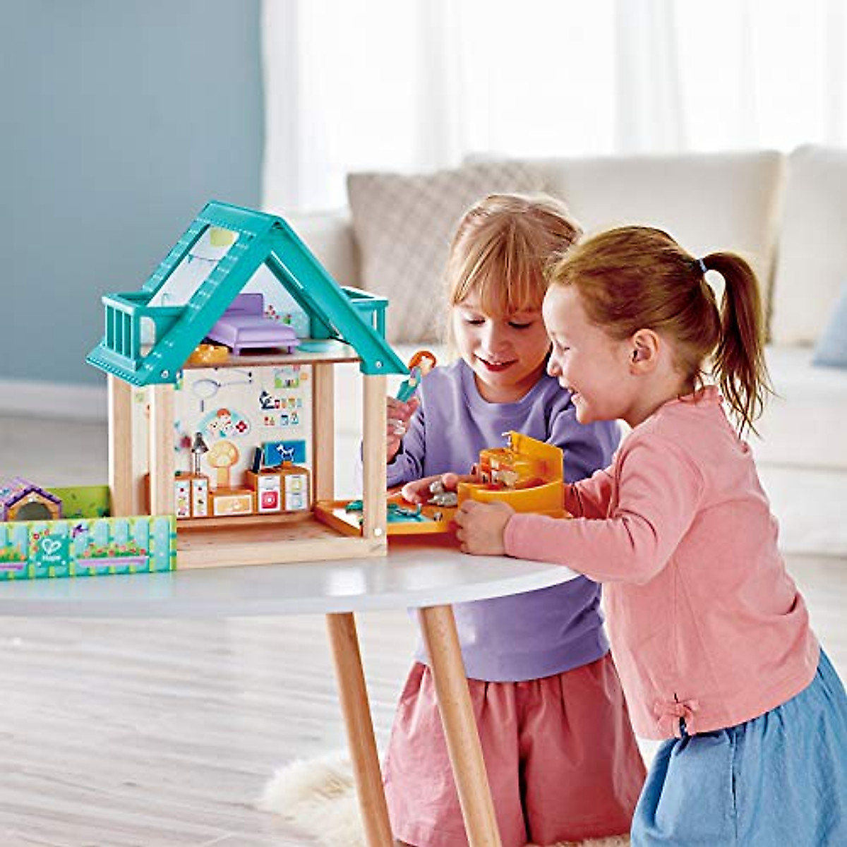 Hape Furry Friend Vet Set | 30 PCs Wooden Veterinary Fully Furnished Dolls House Pretend Playset with Accessories for Kids Age Years 3 and Up